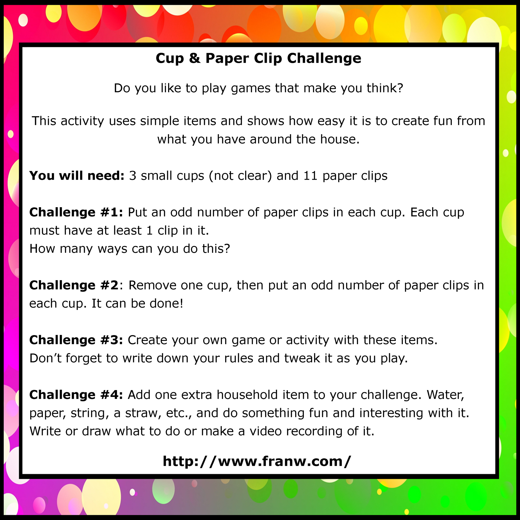 Cup & Paper Clip Challenge – FranW.com