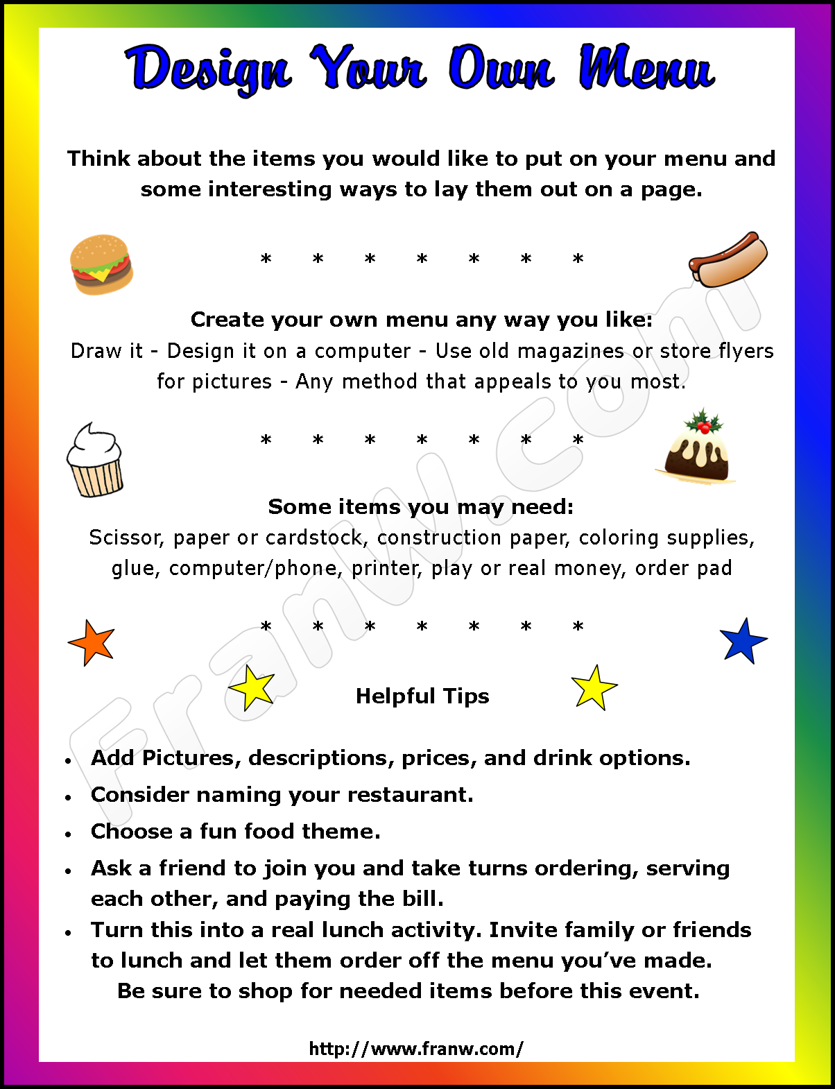 Design Your Own Menu – FranW.com
